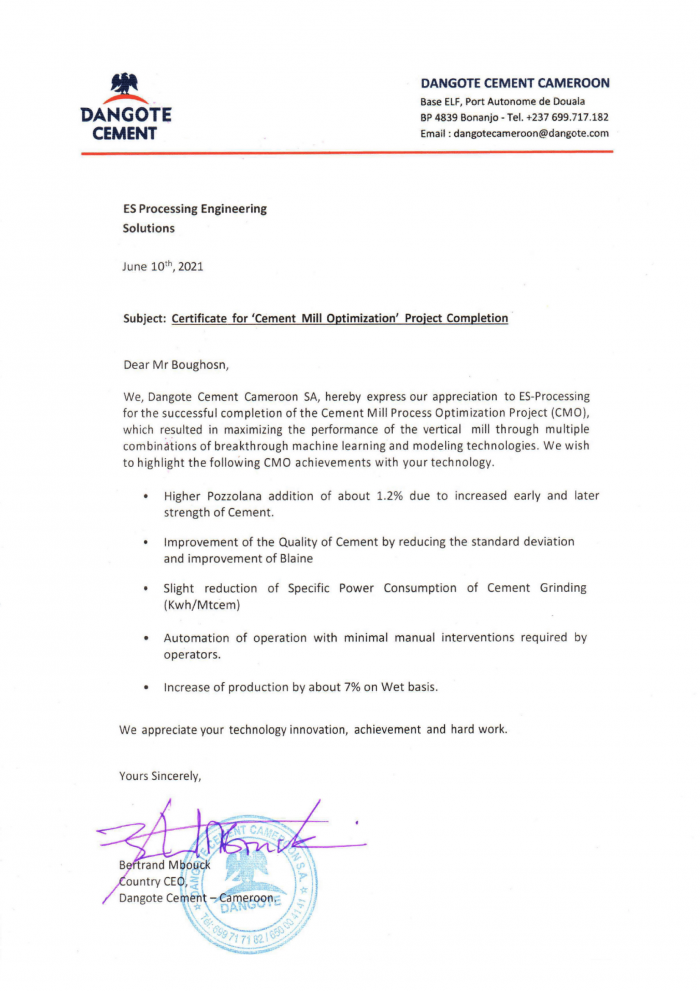 ES Processing | DANGOTE CAMEROON VERTICAL MILL OPTIMIZATION