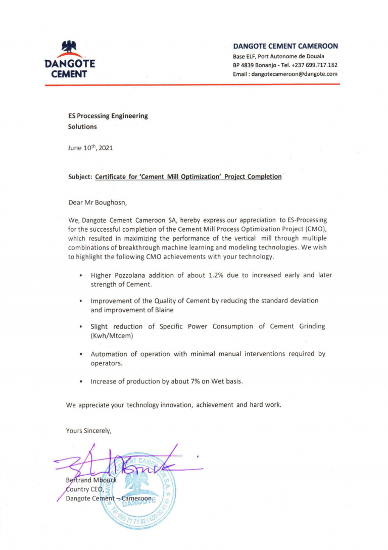ES Processing | DANGOTE CAMEROON VERTICAL MILL OPTIMIZATION